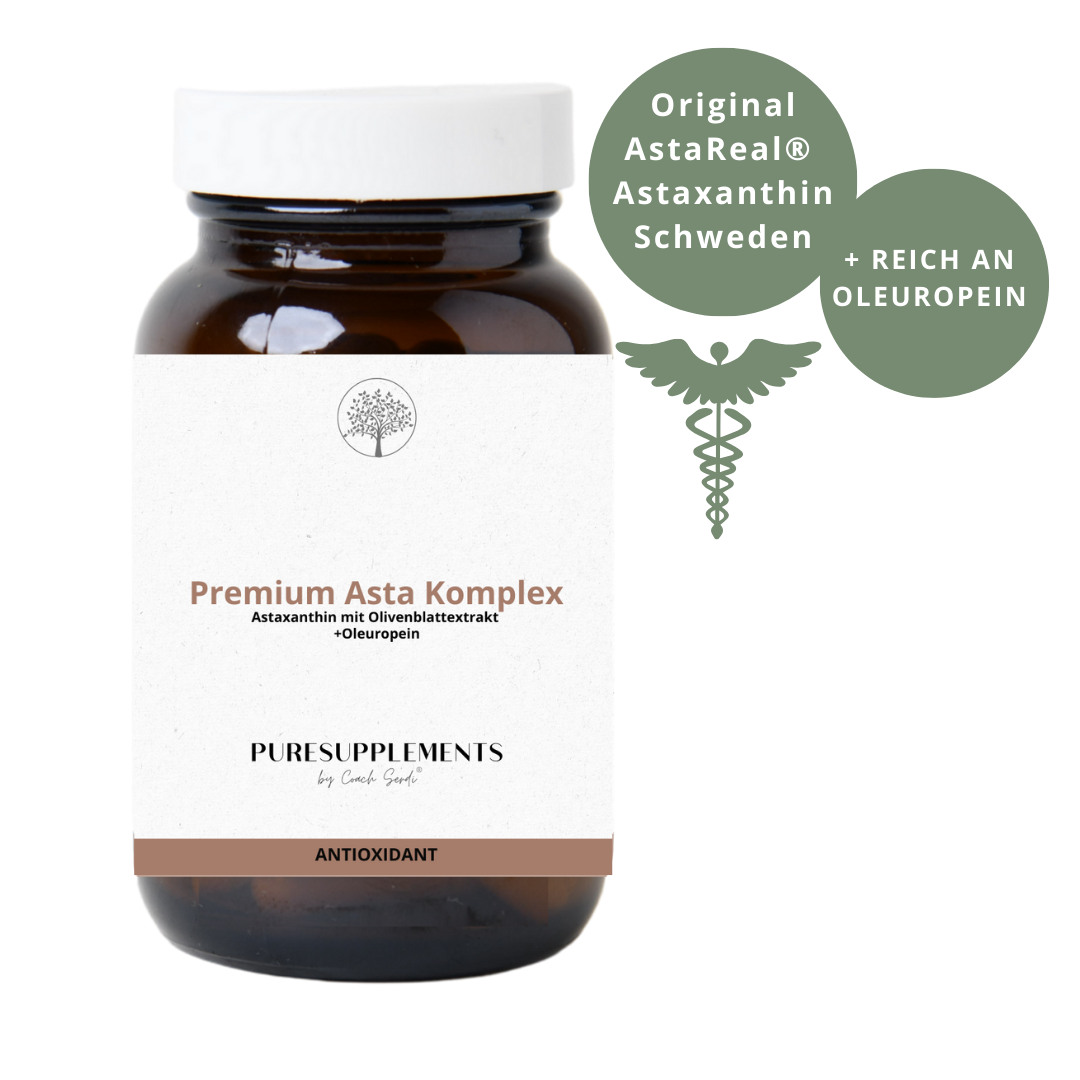 Premium Asta Komplex: Astaxanthin AstaReal® mit Olivenblattextrakt aus ...